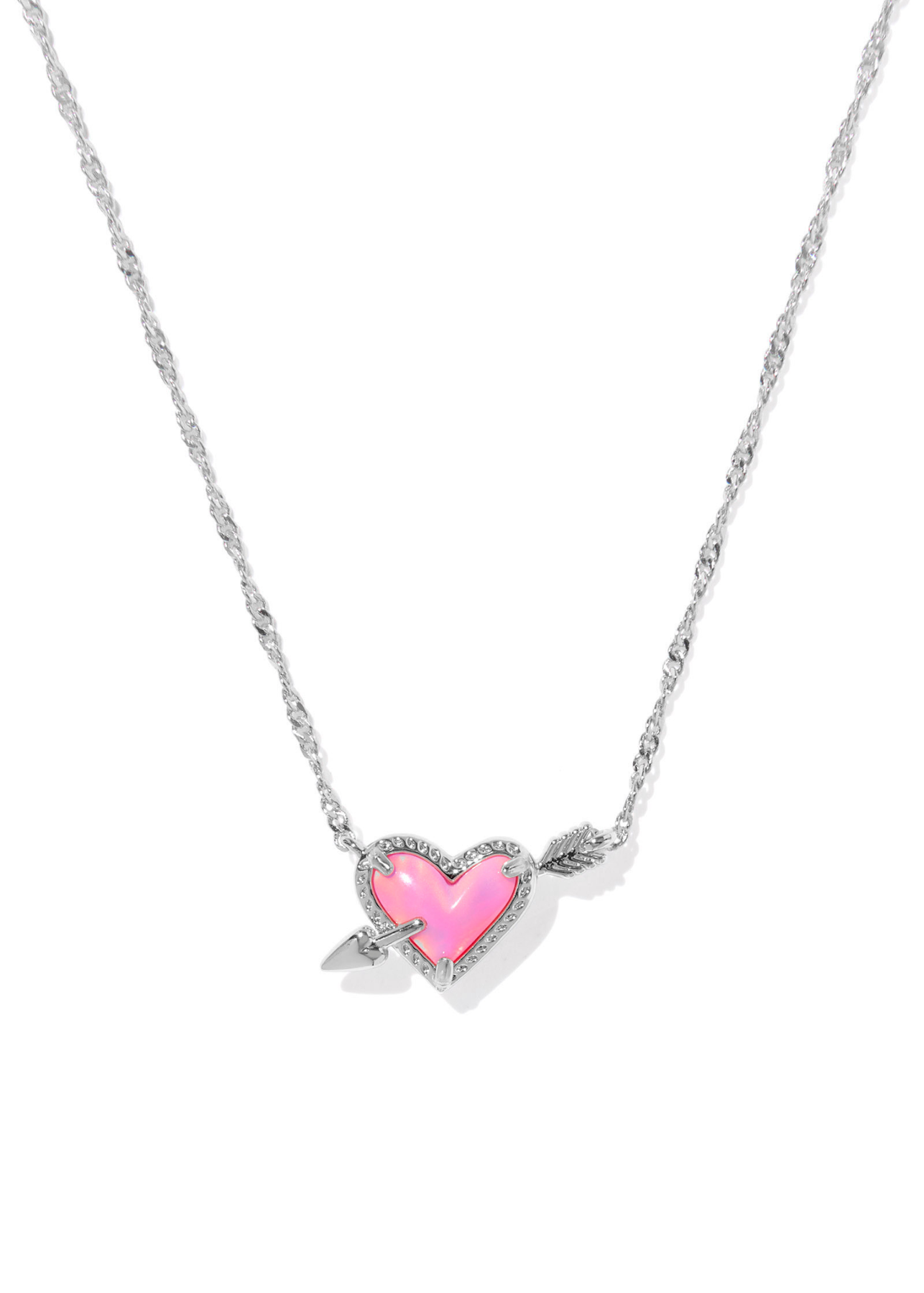 Kendra Scott Ari Heart Arrow Short Pendant Necklace - Rhodium/Pink Opa ...