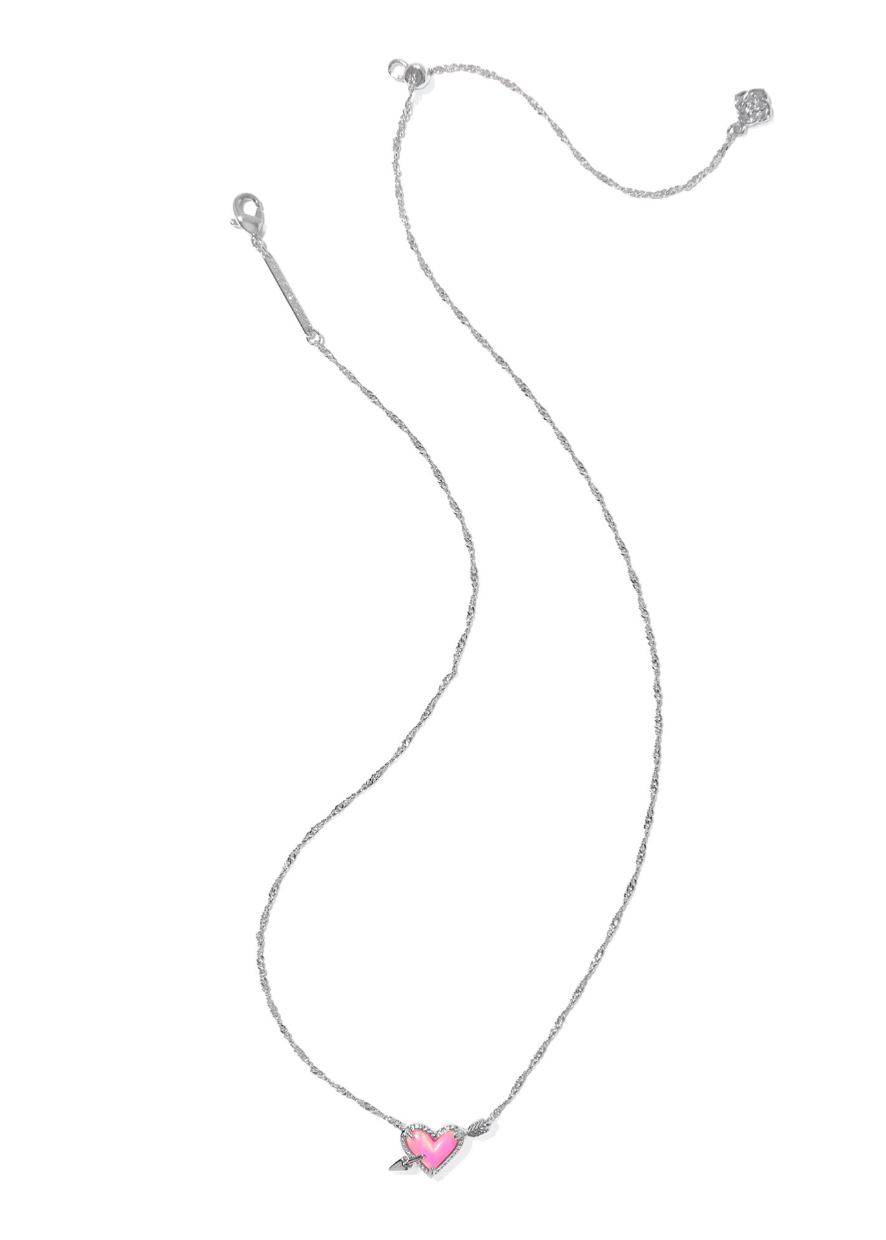 Kendra Scott Ari Heart Arrow Short Pendant Necklace - Rhodium/Pink Opa ...